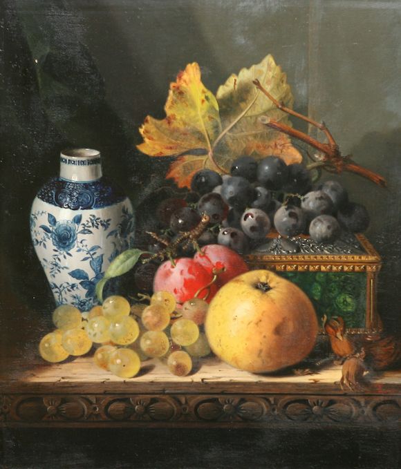 Bonhams : Edward Ladell (British, 1821-1886) Still life with fruit and ...
