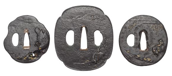 Bonhams : Three iron tsuba Nara and Yamashiro Schools, 17th to 18th century