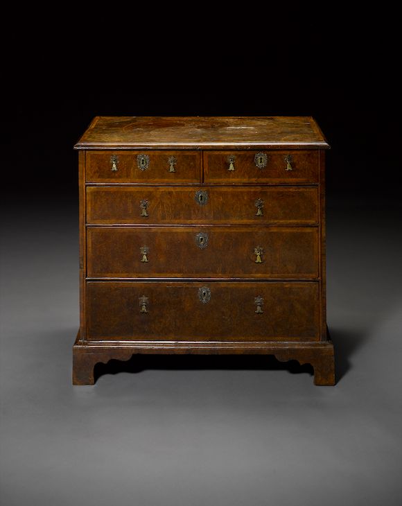 Bonhams : A William and Mary pollard oak and walnut featherbanded chest