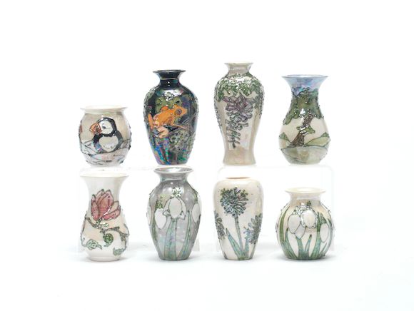 Bonhams : Lise B Moorcroft 'Tree Frogs' and 'Puffins' two Miniature ...