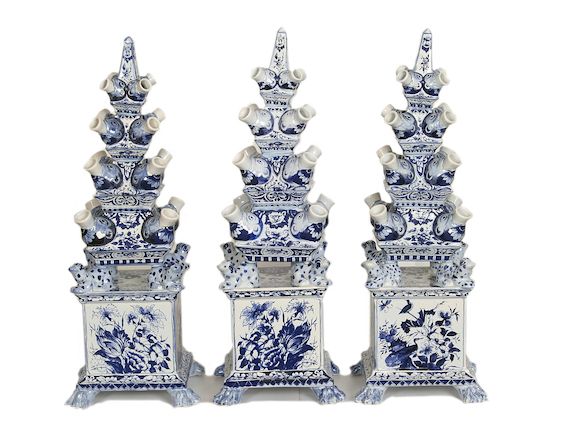 Bonhams : A suite of three Delft style Staffordshire blue and white ...