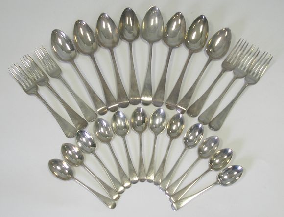 Bonhams : A matched 19th century silver Old English pattern flatware ...