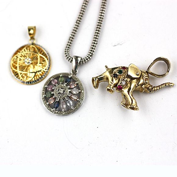 Bonhams : A 9ct white gold wheel shaped pendant, set with vari-coloured ...