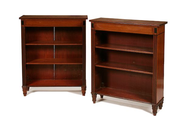 Bonhams : A pair of early 20th century mahogany and ebonised dwarf open ...