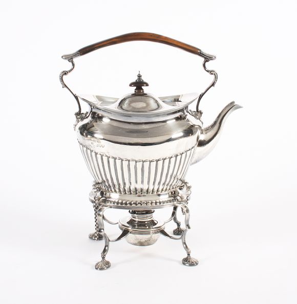 Bonhams : A late Victorian silver tea kettle with stand and burner By ...