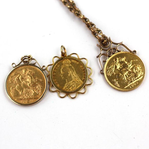 Bonhams : Victoria: A half sovereign, 1887, in pendant mount; Edward ...