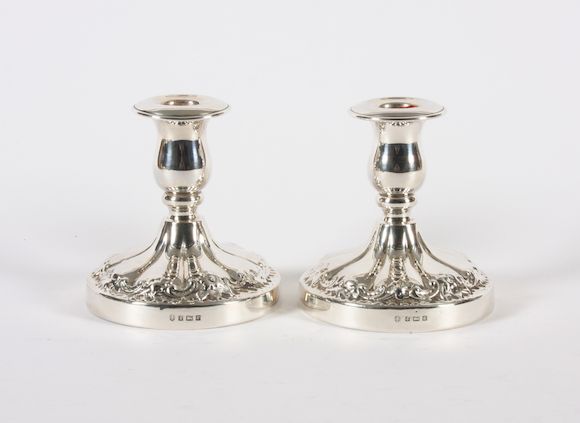 Bonhams : A pair of silver dwarf candlesticks Birmingham, 1955, (2)