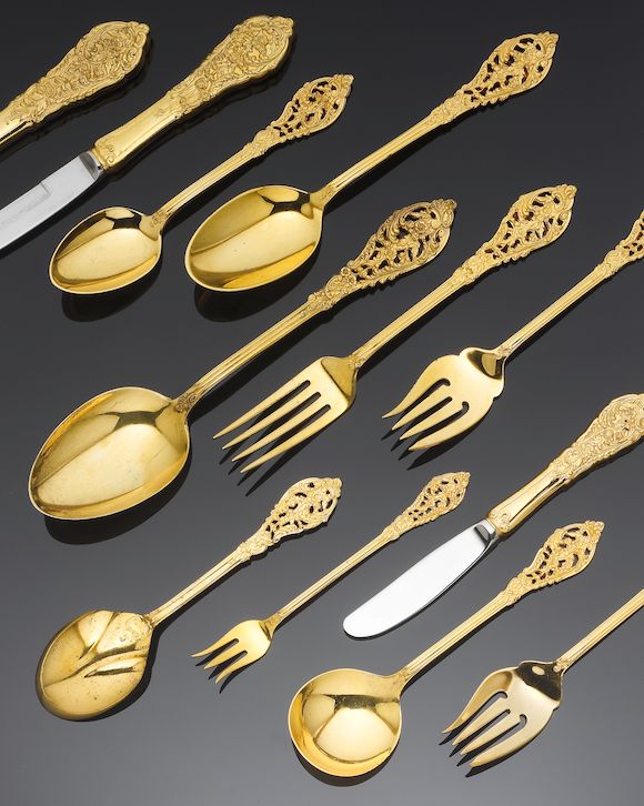 Bonhams : An American gilt metalware table service of flatware, by Reed ...