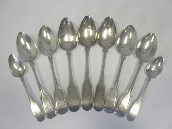 Bonhams : A quantity of Irish silver Fiddle pattern flatware, (Qty)