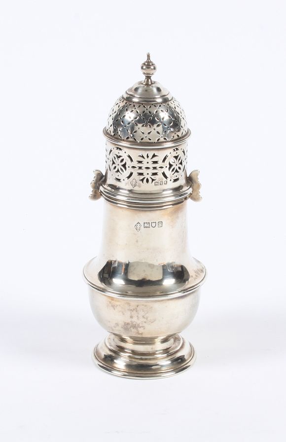 Bonhams : An 18th century style silver caster By Harman, London, 1911,