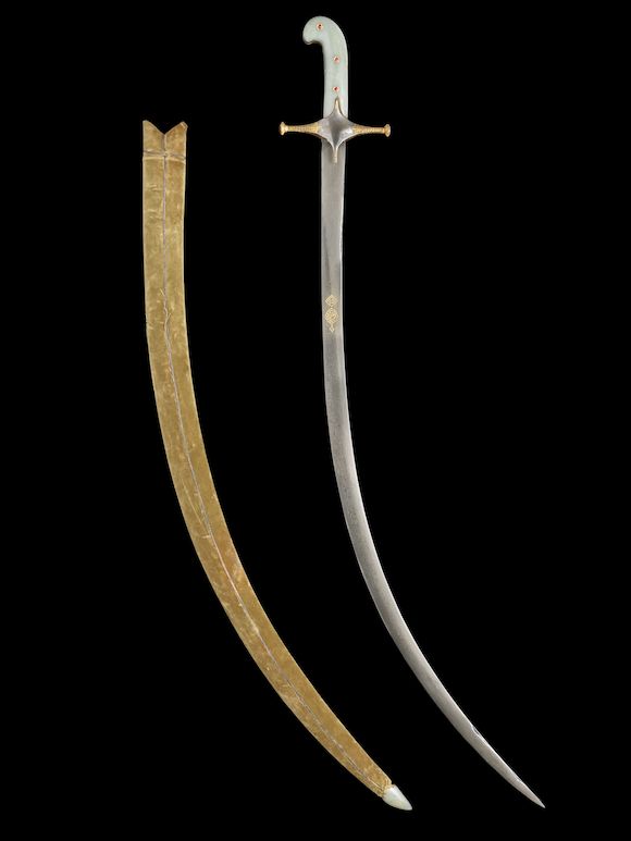Bonhams : A gem-set jade-hilted steel Sword (shamshir) India, 19th ...