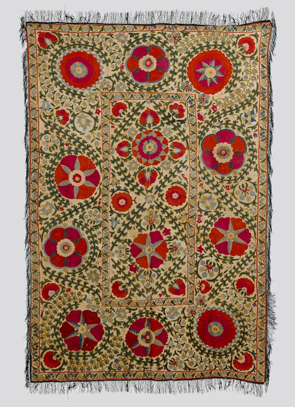 Bonhams : A Bokhara silk-embroidered linen Panel (susani) Uzbekistan ...