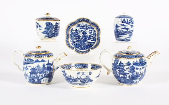Bonhams : Two Caughley teapots and covers, a canister and cover, a ...