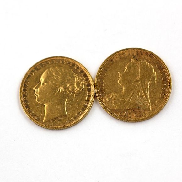 Bonhams : Victoria: Two sovereigns, 1884 and 1894.
