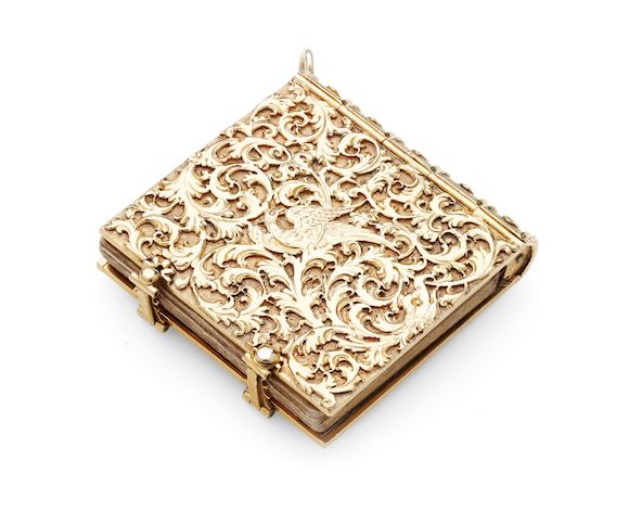 Bonhams : A miniature gold almanac cover, 19th century,