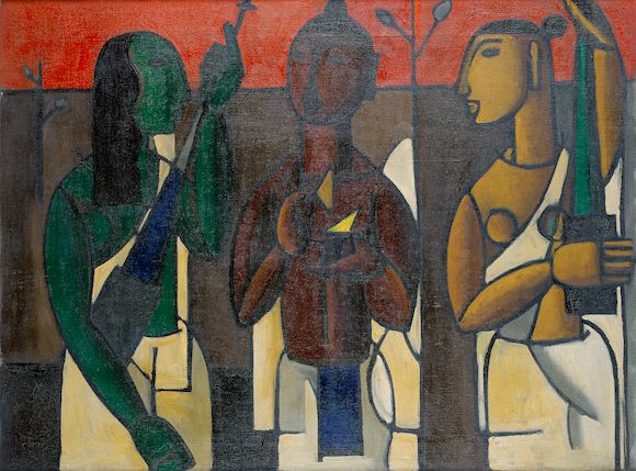 Bonhams : Biren De (India, born 1926) The Three Vaishnavites,
