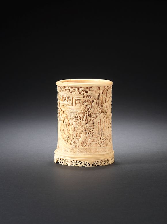 Bonhams : An ivory brush pot, bitong 19th century