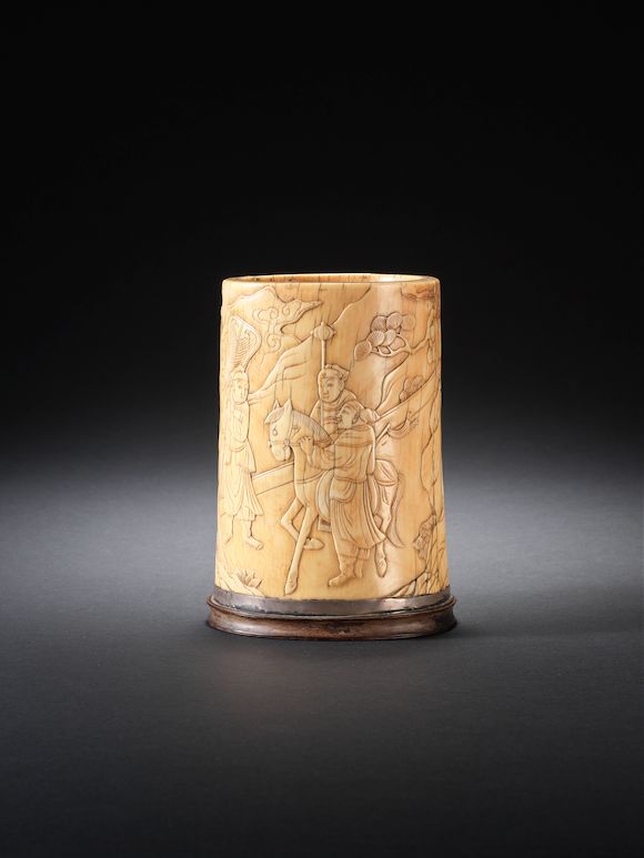 Bonhams : An ivory brush pot, bitong 17th century