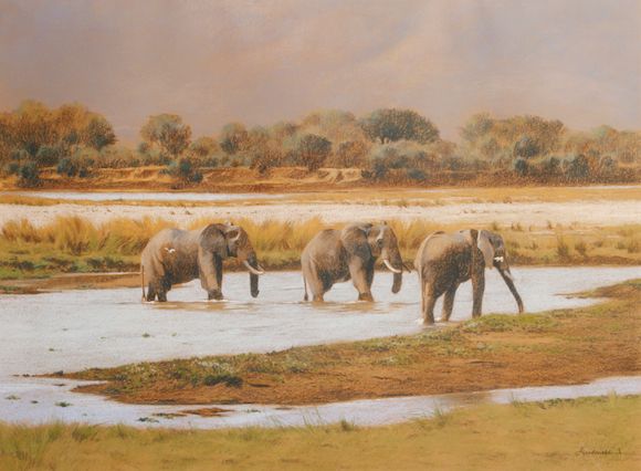 Bonhams : Kim Donaldson (South African, born 1952) Bull elephants ...