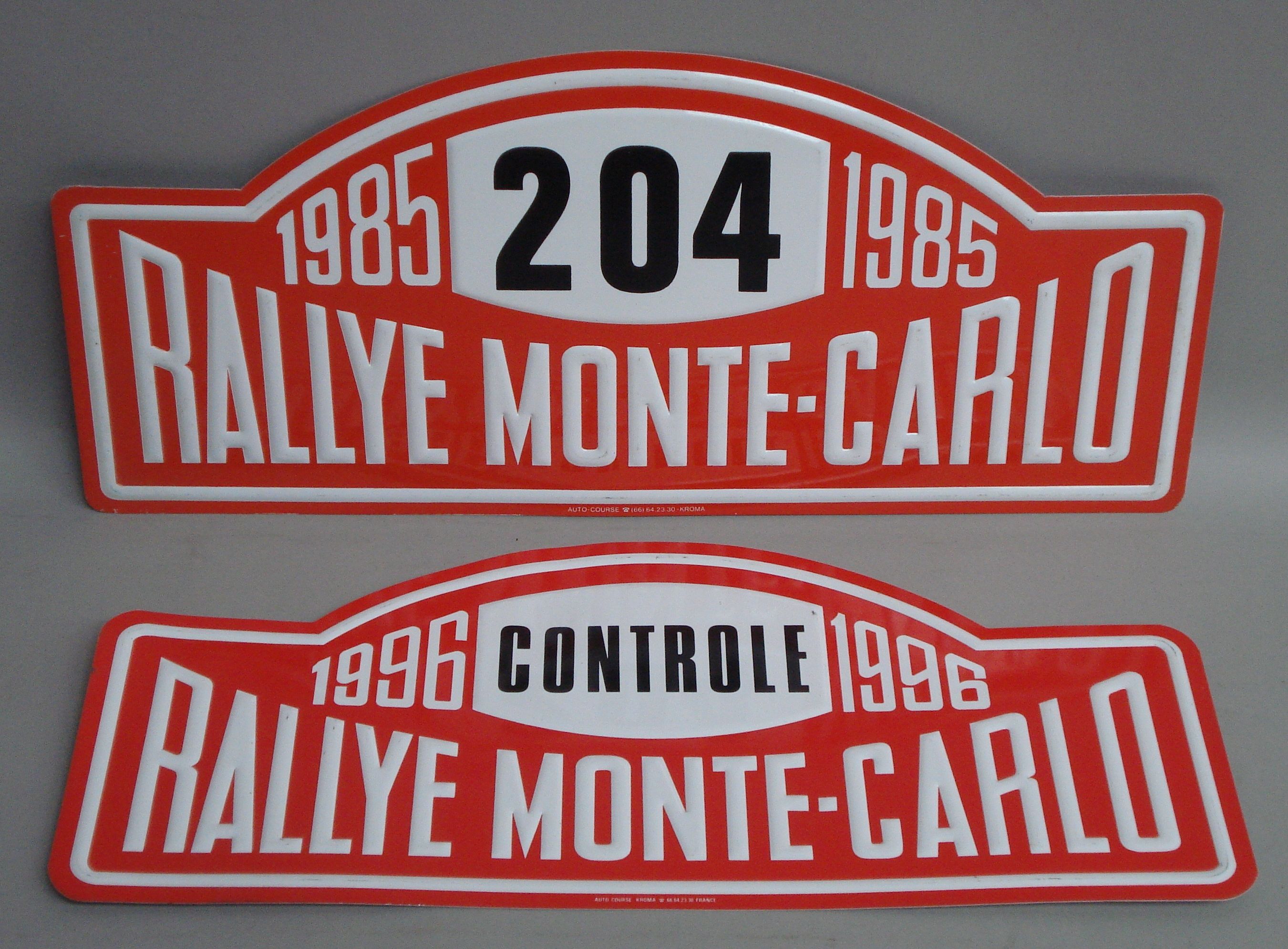 Bonhams Cars : Two Monte-Carlo Rallye car plates for 1985 and 1996,
