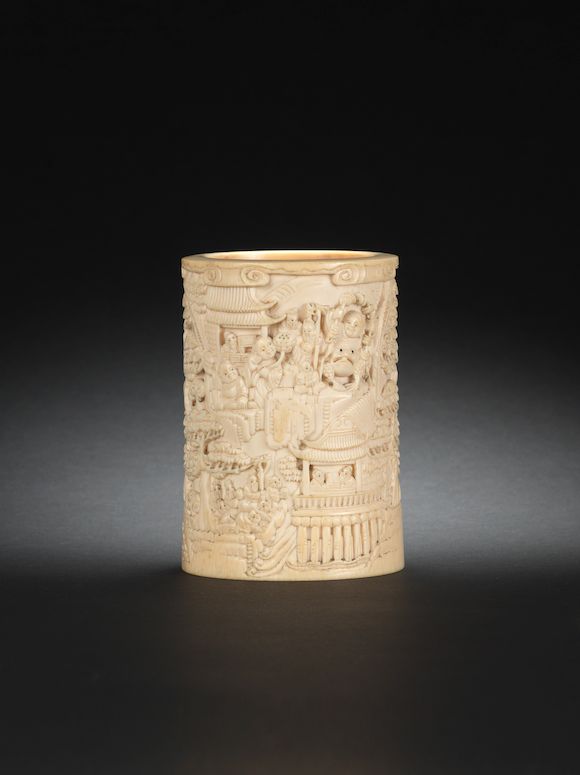 Bonhams : An ivory brush pot, bitong 19th century