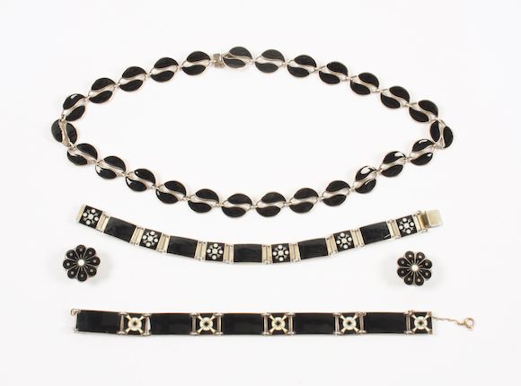 Bonhams : A David-Andersen black enamel necklace With stamped marks,