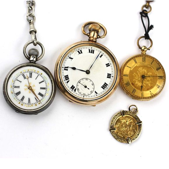 Bonhams : Three pocket watches and a pendant mounted sovereign, 4