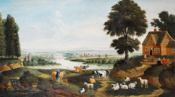 Bonhams : English School, late 18th Century Farmers grazing their ...