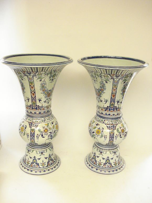 Bonhams : An Impressive pair of Gien pottery vases, Circa 1900,