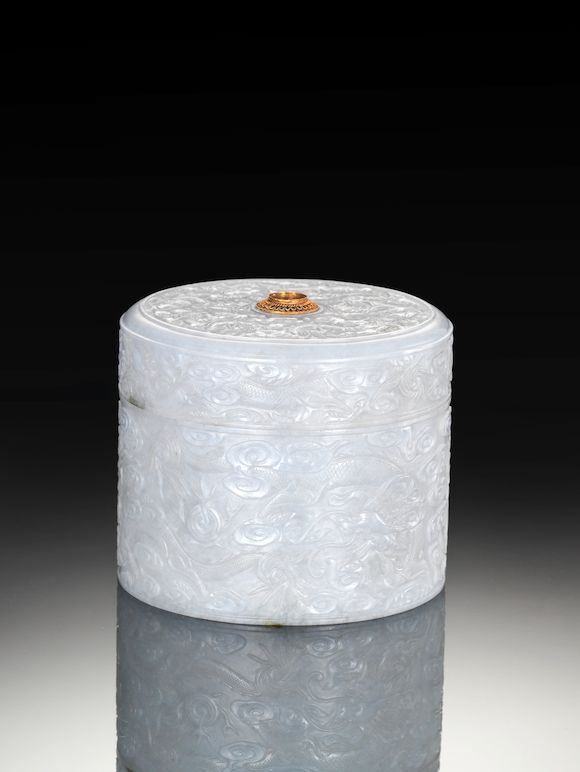 Bonhams : A white jadeite box and cover 19th century