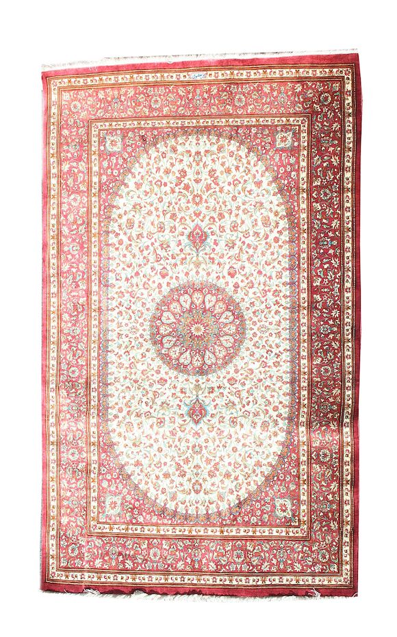 Bonhams : A Ghom silk rug Central Persia, 6 ft 8 in x 4 ft 6 in (202 x ...