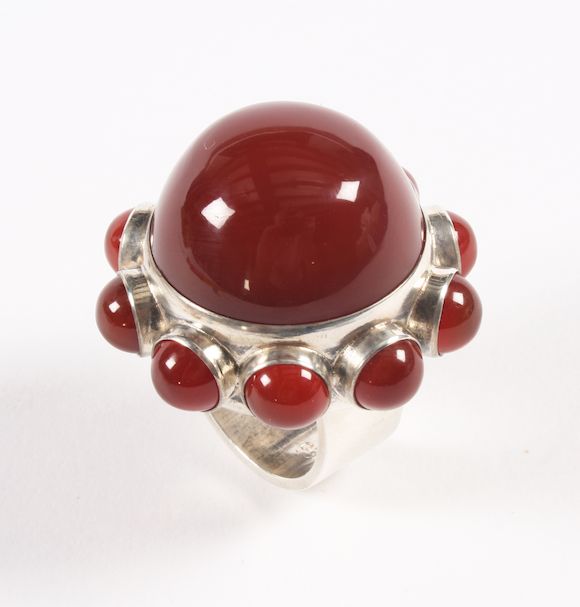 Bonhams : A Georg Jensen cornelian ring designed by Astrid Fog Numbered ...