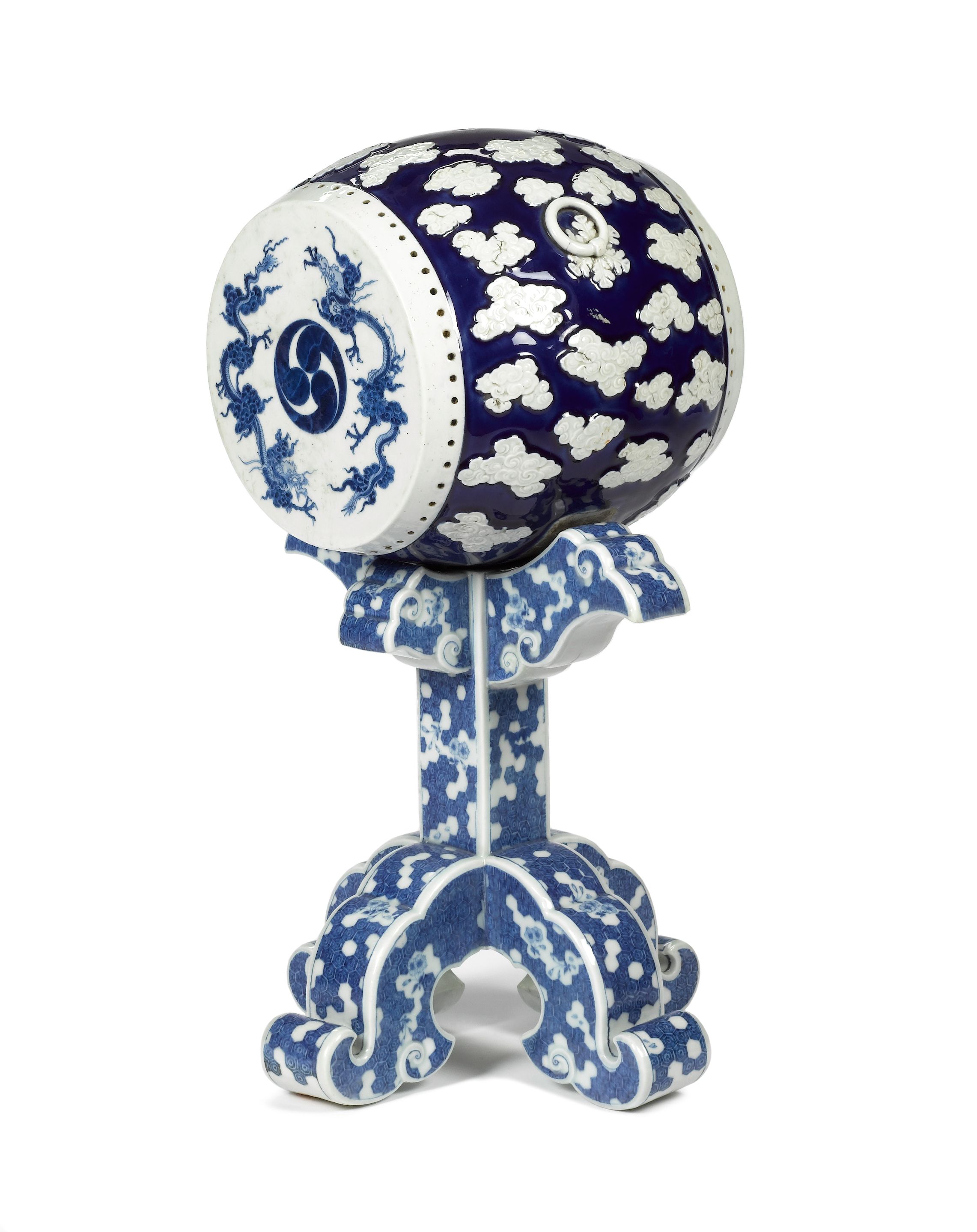 Bonhams : A Seto-ware blue and white drum and stand By Kawamoto Hansuke ...