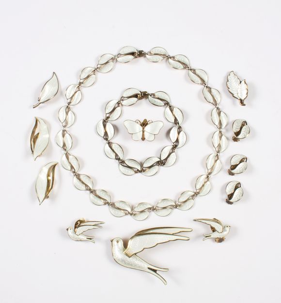 Bonhams : A David-Andersen suite of white enamel jewellery With stamped ...