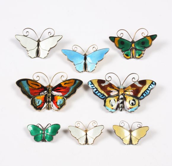 Bonhams : A collection of David-Andersen enamel butterfly brooches With ...