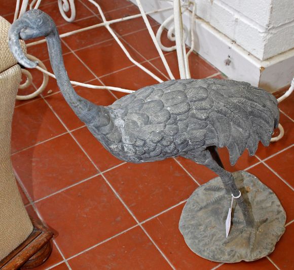 Bonhams : A lead model of a flamingo,