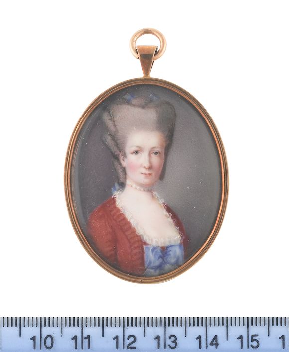 Bonhams : French School, circa 1775 A Lady, wearing rust red dress with ...