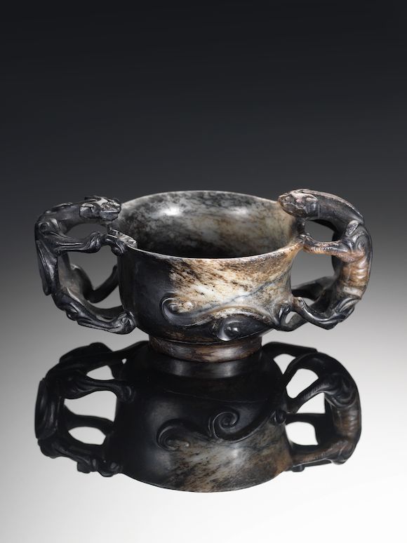 Bonhams : A black burnt jade archaistic cup Ming Dynasty