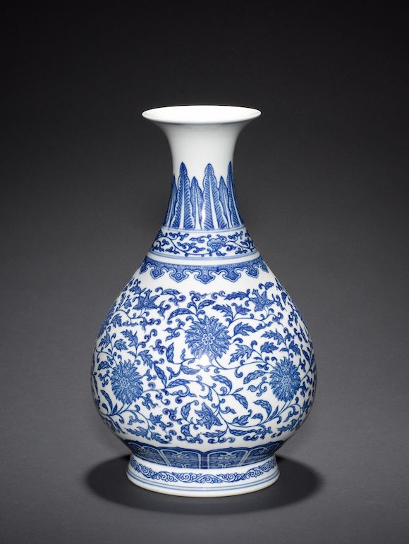 Bonhams : A blue and white vase of yu hu chun ping form Qianlong six ...