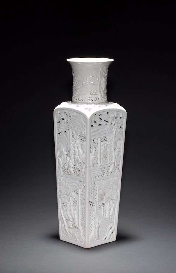 Bonhams : A reticulated tapering white monochrome vase of fang bang ...