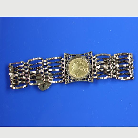 Bonhams : A sovereign set gate-link bracelet The sovereign in a loose ...