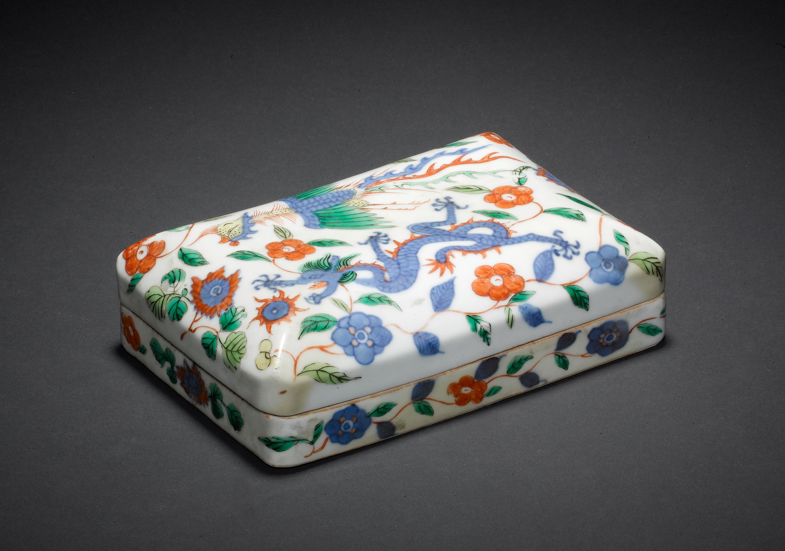 Bonhams : A wucai inkstone (yan) of rectangular form Wanli six ...