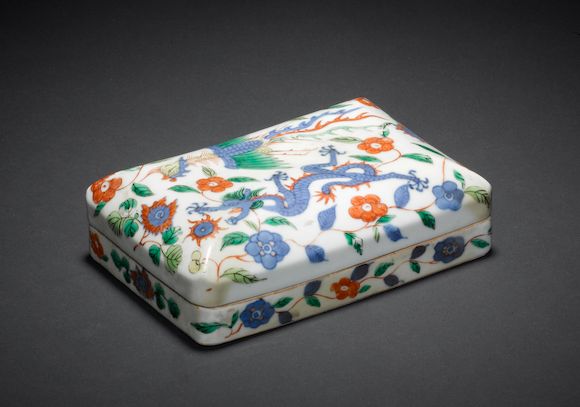 Bonhams : A wucai inkstone (yan) of rectangular form Wanli six ...