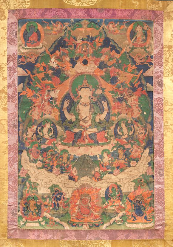 Bonhams : A Tibetan thangka depicting Shadakshari Lokeshvara 18th/19th ...
