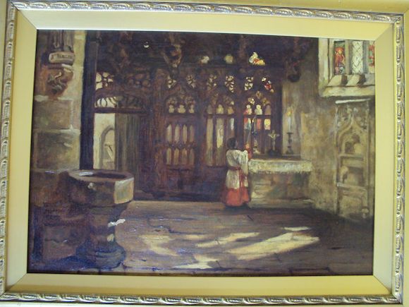 Bonhams : George Hervey Garraway (1846-1935) Church interior with boy ...