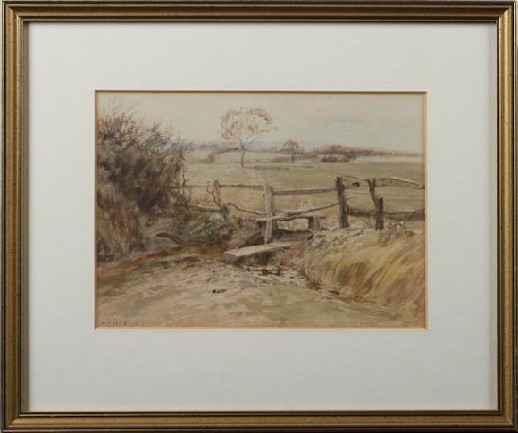 Bonhams : Walter Field (English, 1837-1901) A stile accross a stream