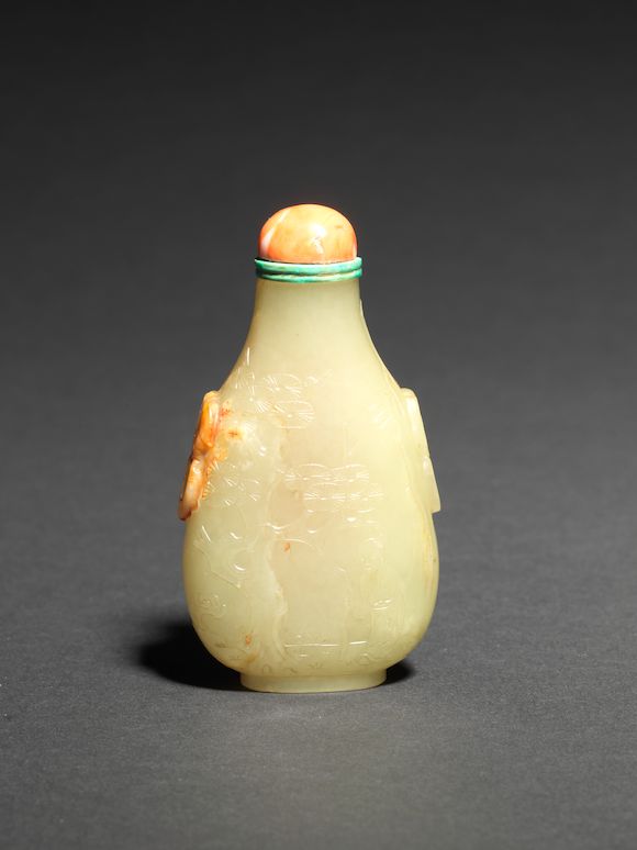 Bonhams : A rare yellow jade snuff bottle 1750-1850