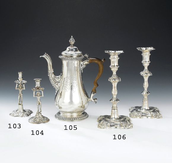 Bonhams : A pair of George II silver candlesticks, by John Quantock ...