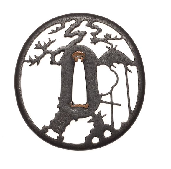 Bonhams : An Akasaka tsuba By Tadayoshi, first half 18th century