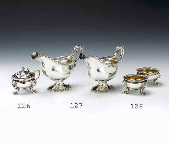 Bonhams : A set of two silver cauldron salts and a mustard pot, by Paul ...
